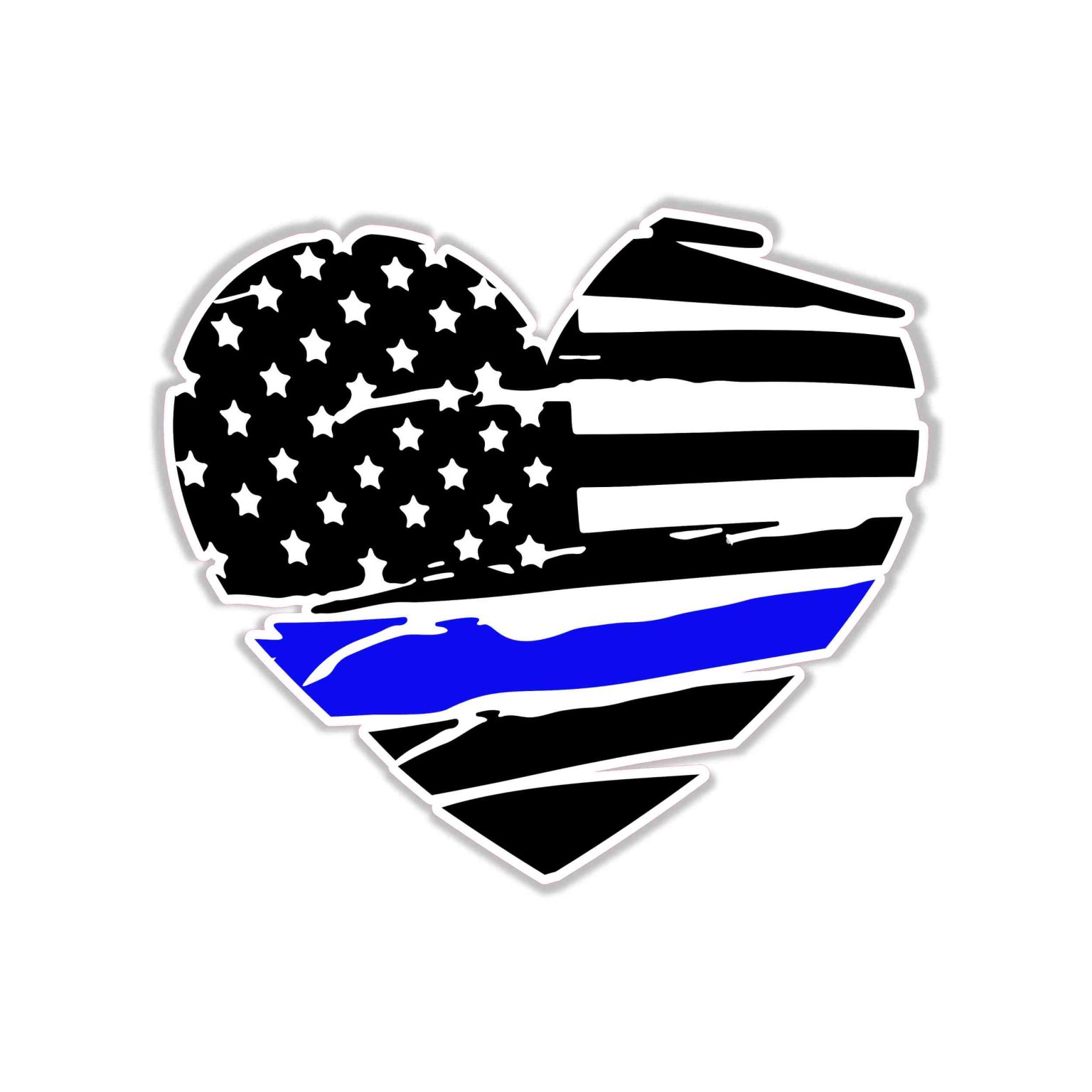 Distressed Blue Line American Flag Heart – Full Color Vinyl Decal ...