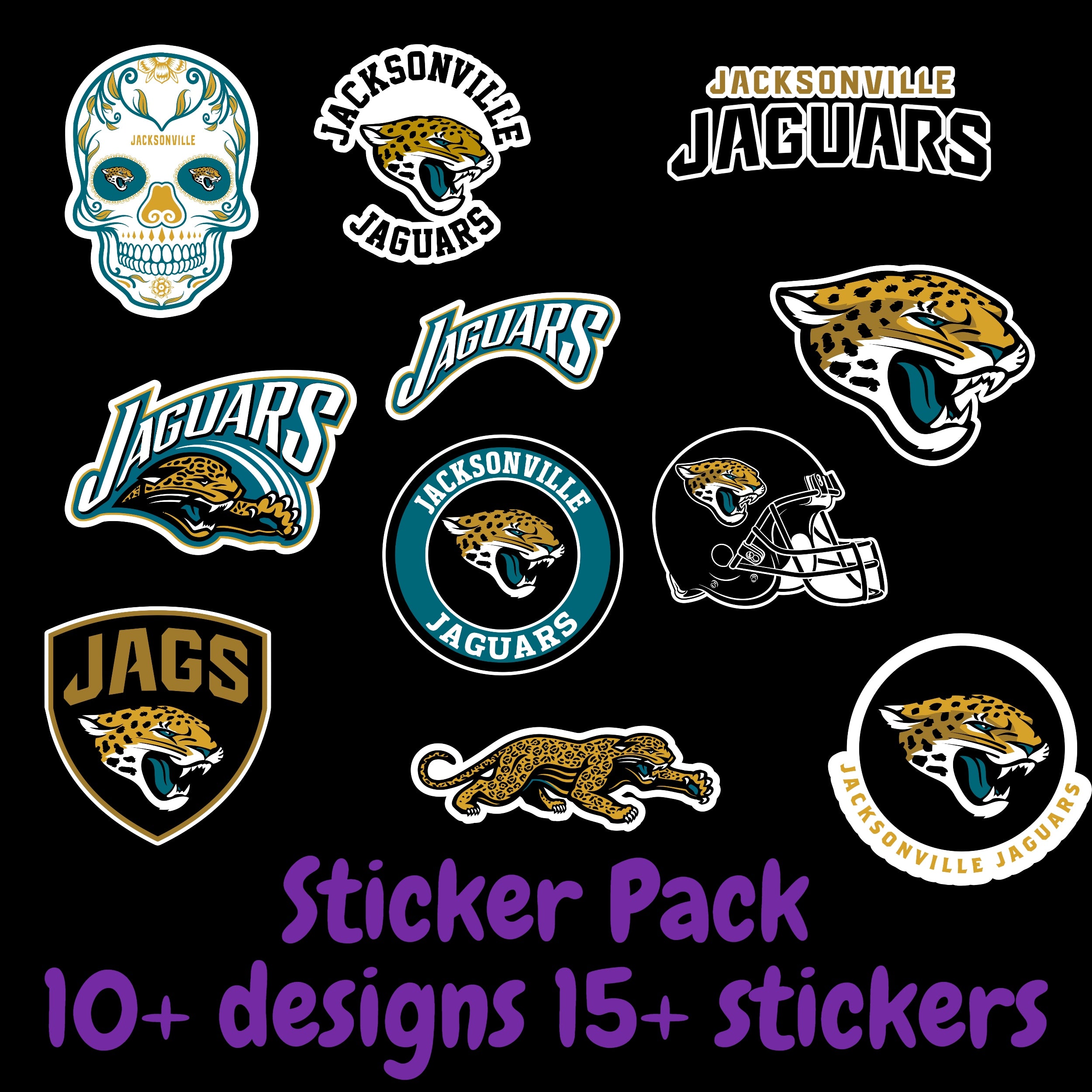 Jacksonville Jaguars Sticker Pack; Hydroflask decal ; Laptop Decal ...