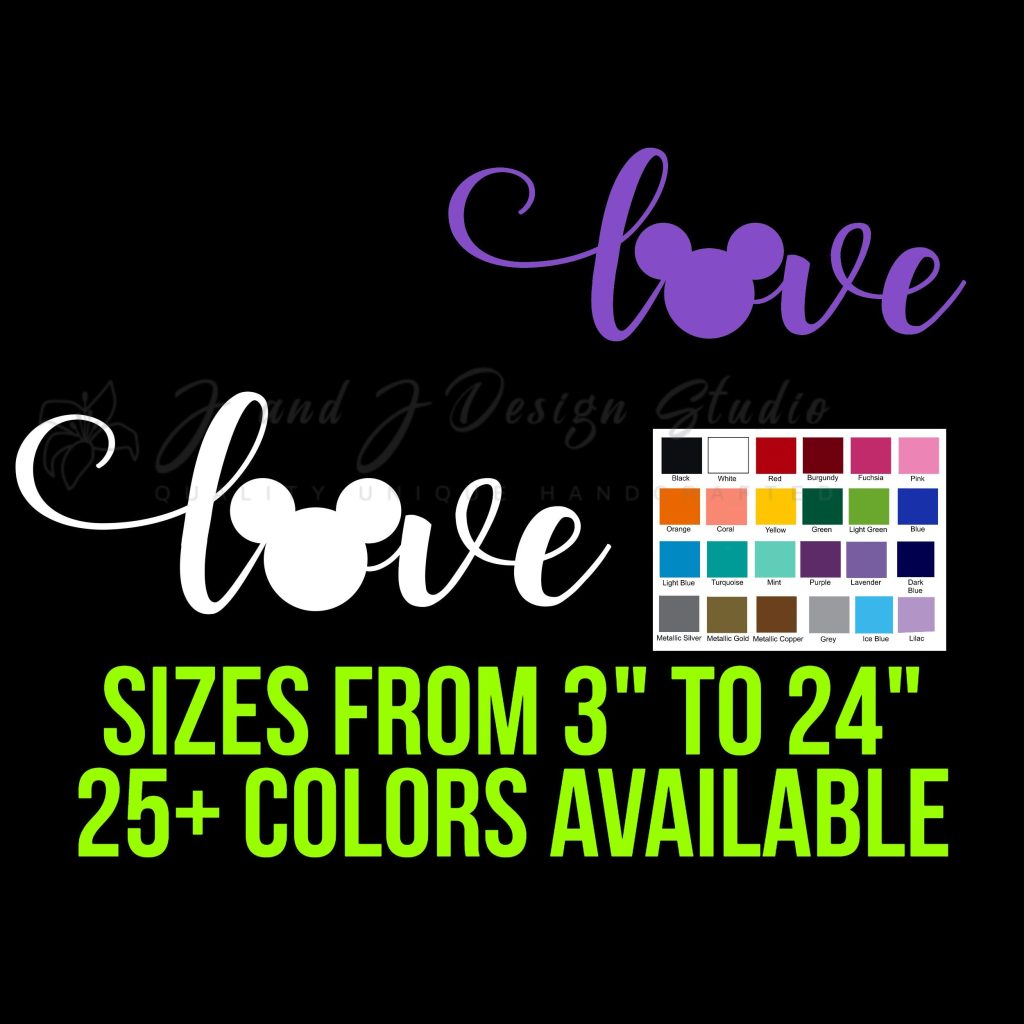 Mickey Mouse Cursive Love Vinyl Decal – Custom Size – Biggest Decal Shop