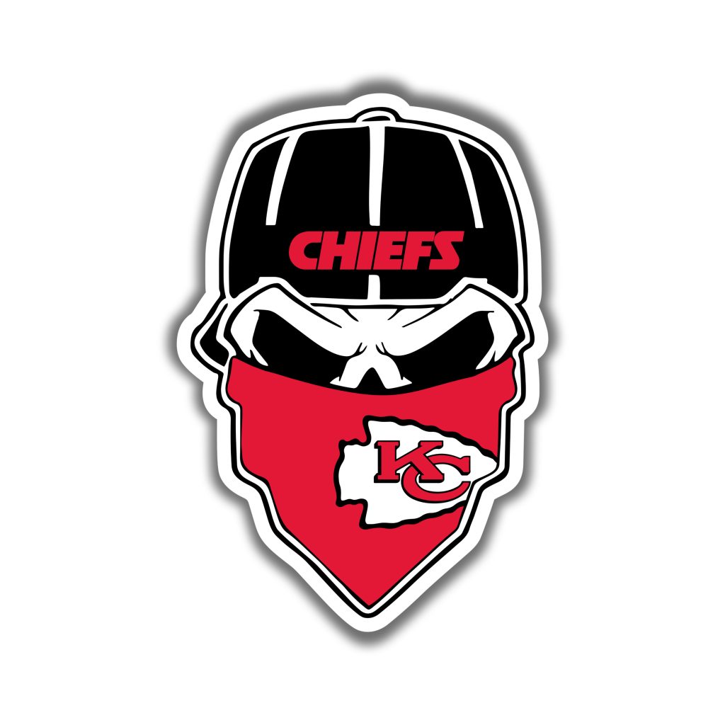 Kansas City Chiefs – Skull with Bandana -Full Color Vinyl Sticker ...